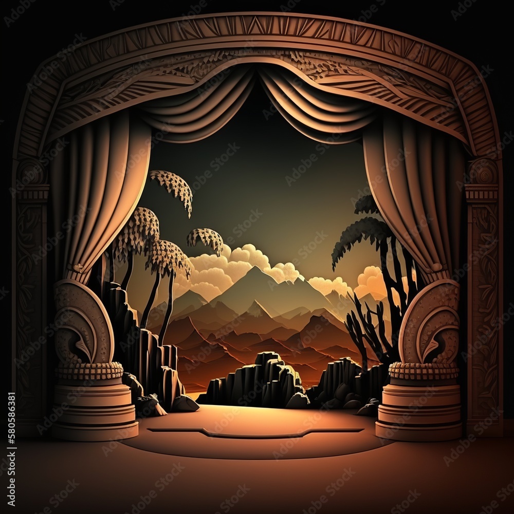 stage scenery simple design realistic picture desert rocky with moon ...