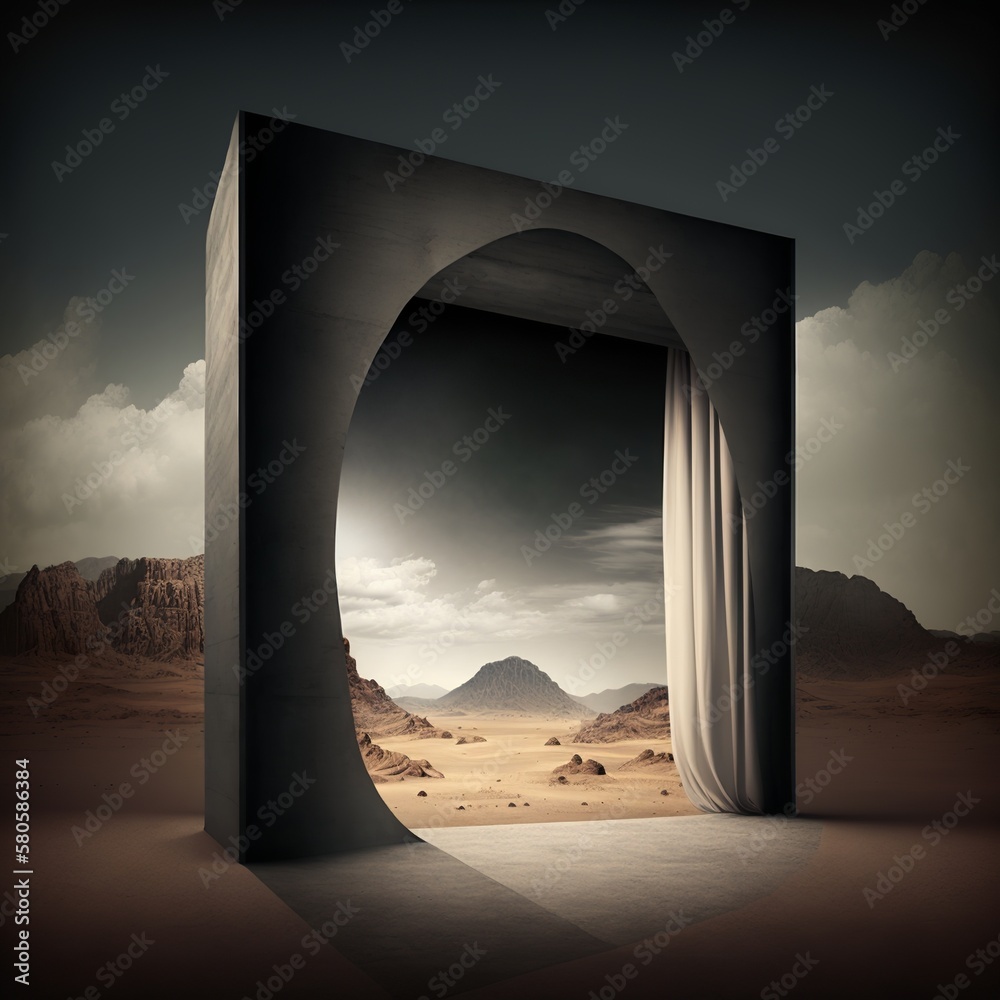 stage scenery simple design realistic picture desert rocky with moon ...