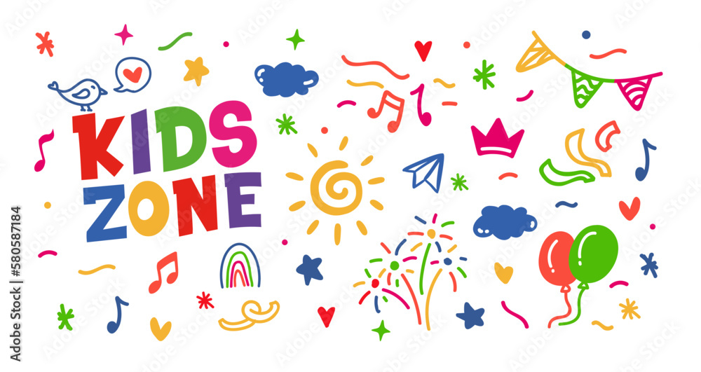 Kids zone. Banner for childrens playroom decoration. Kids zone vector ...