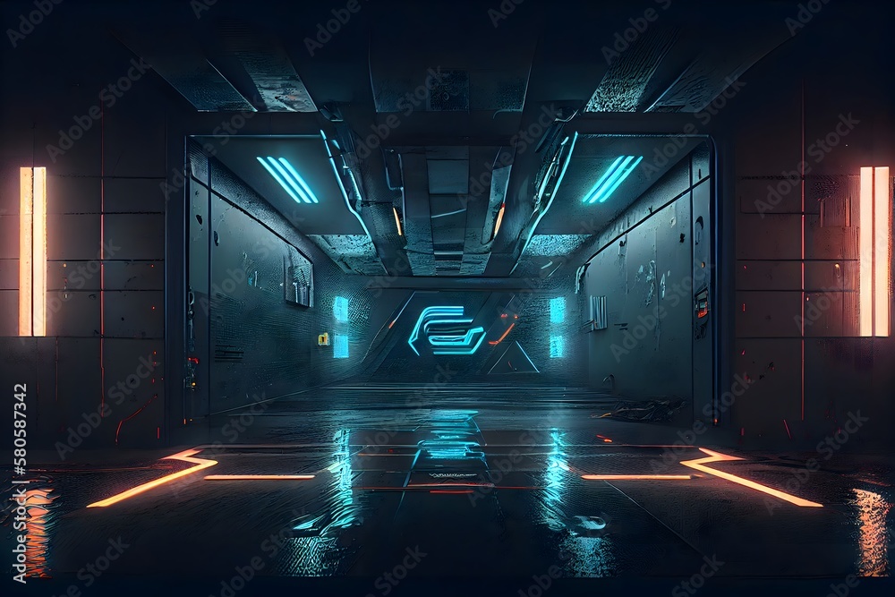abstract background scifi futuristic neon glow chamber, scene stand ...