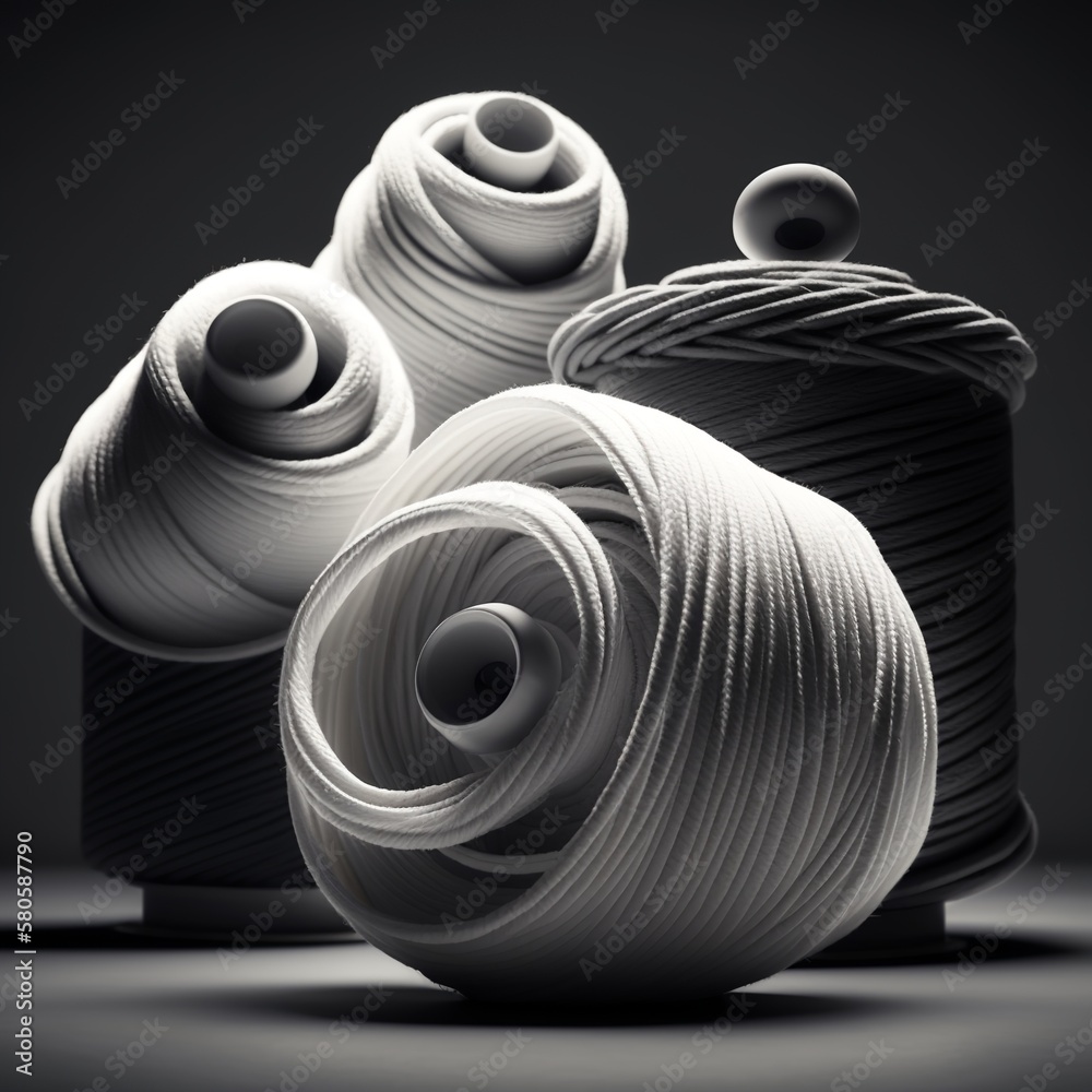 textile industry coils with white threads for creating fabrics yarn ...