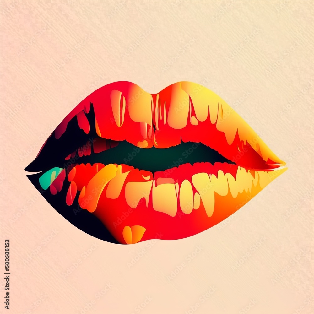 Isolated bright colorful plump lips kissable fleshy thick painted ajar ...