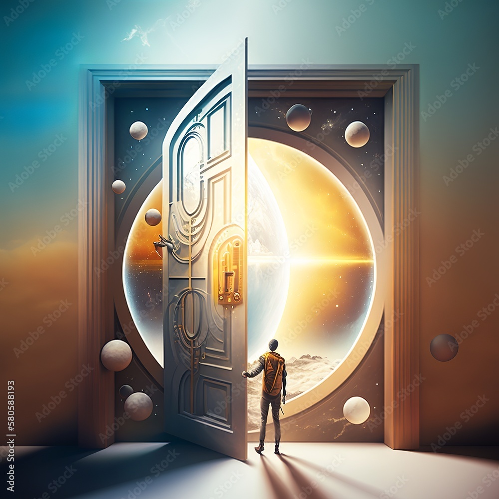 opening the door to succes abstract Futuristic science fiction concept ...