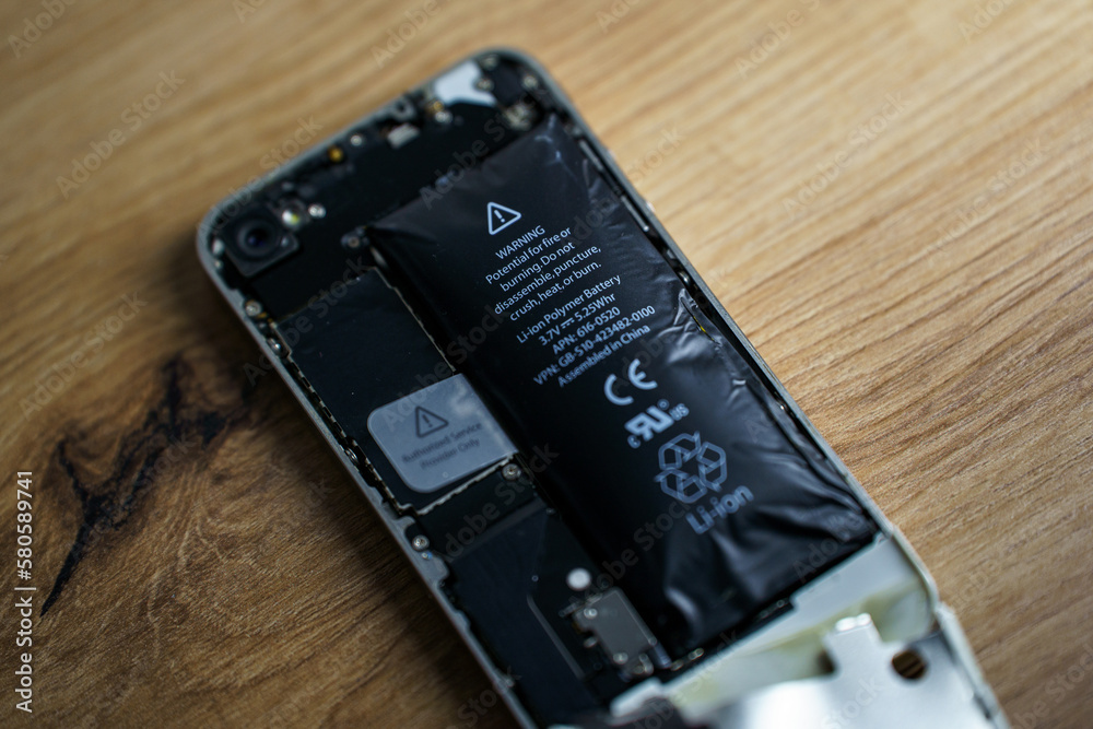 Iphone with exploded Lithium-ion battery. Li-ion swollen battery Stock ...