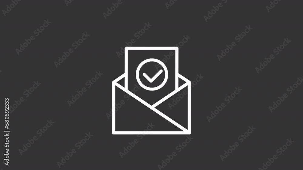 Animated accept mail white line icon. Receive verification paper. Loop ...