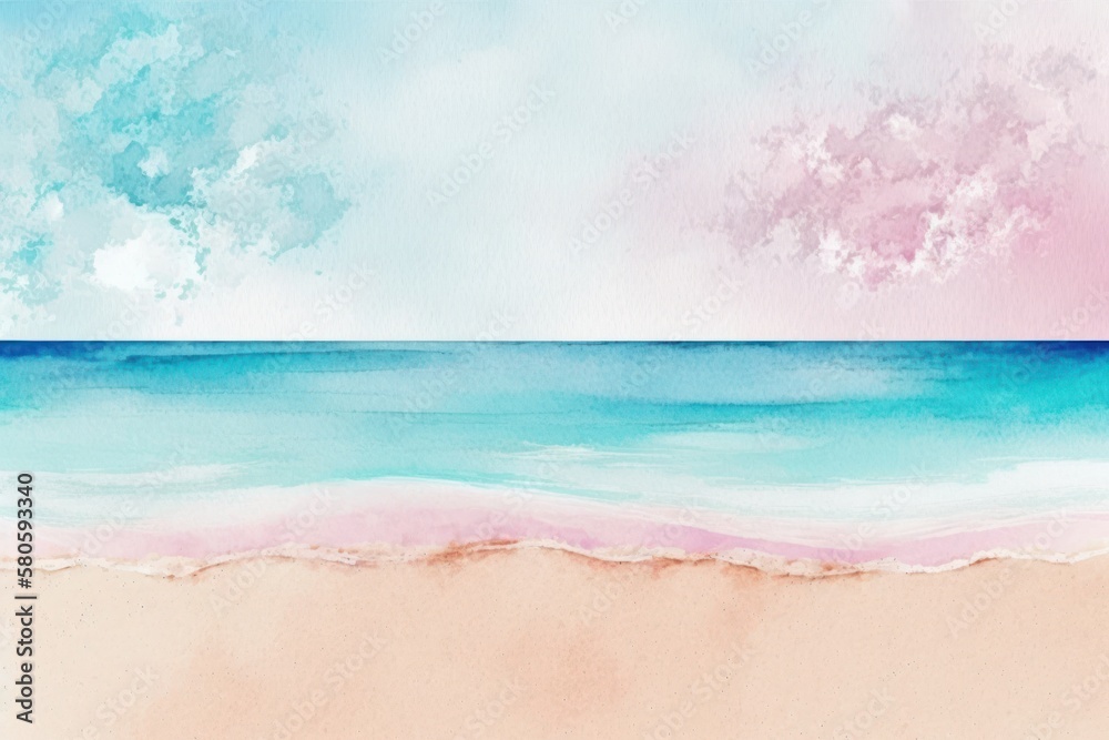 Realistic Sea beach background in watercolor style pink pastel color ...