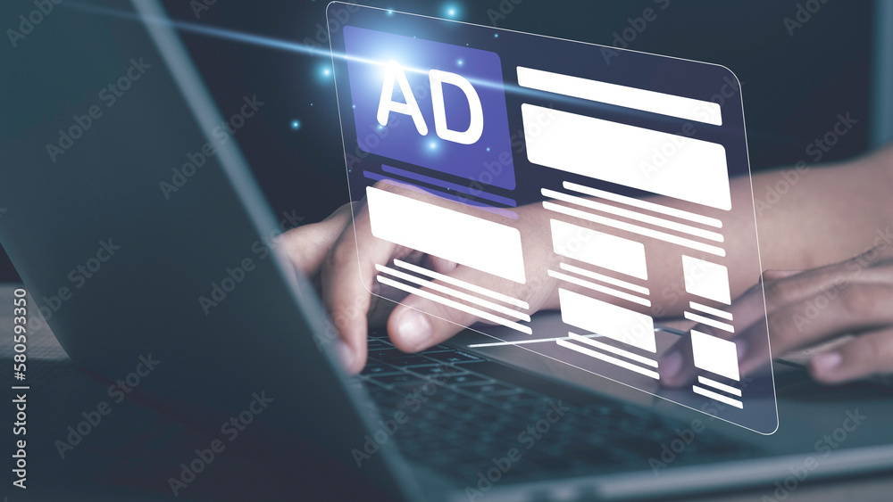 Online programmatic advertising in feed on computer screen. Optimize ...