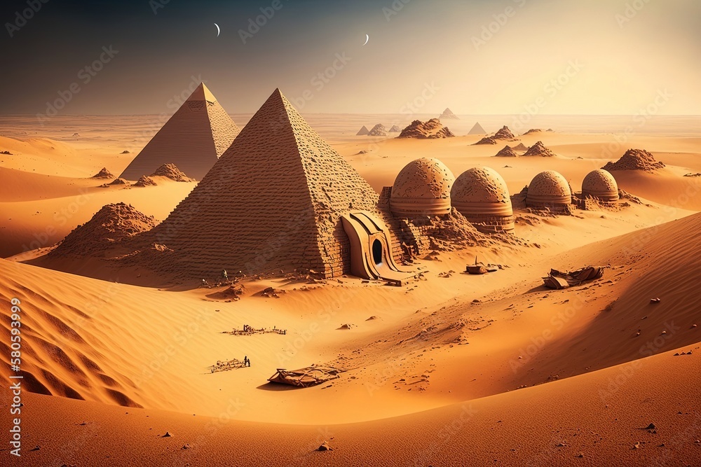 Pyramids standing in the midst of a vast desert. These ancient ...