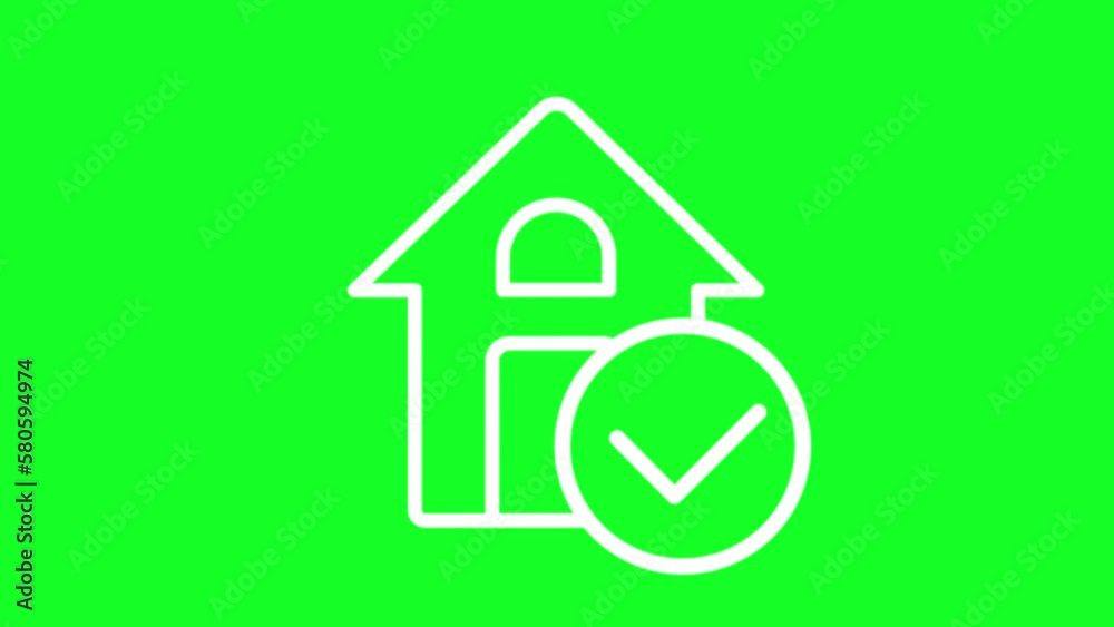 Animated inspection white line icon. Property. House and checkmark ...