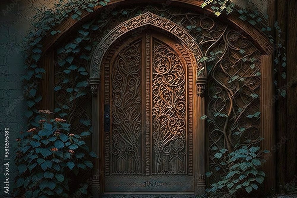 beautiful wooden gates with intricate carvings and designs. The gates ...