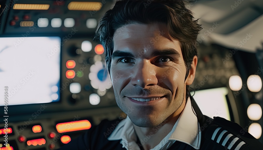 close up portrait of a pilot in plane cockpit, idea for people job ...