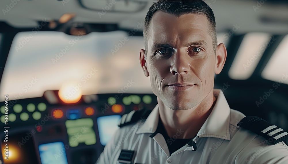 close up portrait of a pilot in plane cockpit, idea for people job ...