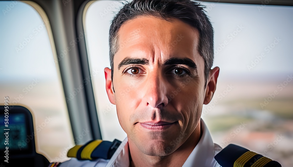 close up portrait of a pilot in plane cockpit, idea for people job ...