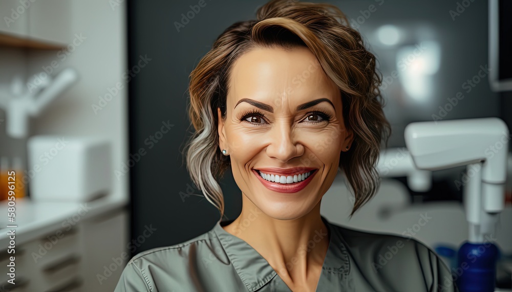 beautiful Asian woman doctor smile wildly at clinic or hospital room ...