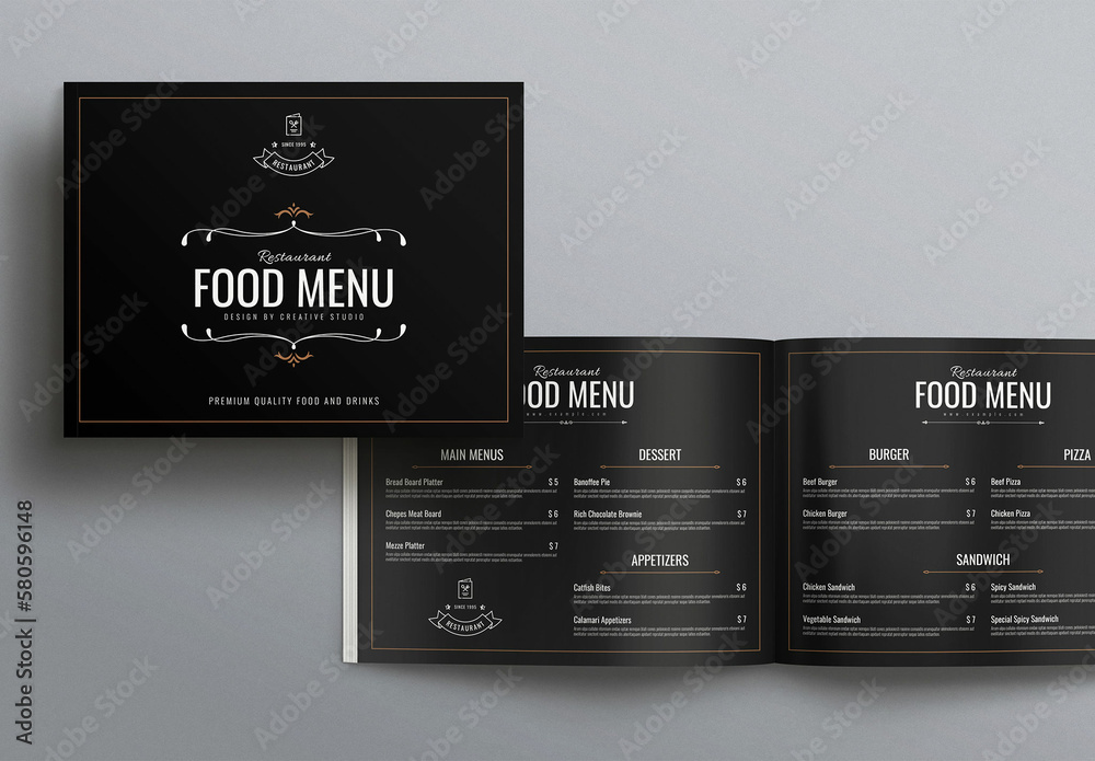 Food Menu Template Landscape Stock Template | Adobe Stock
