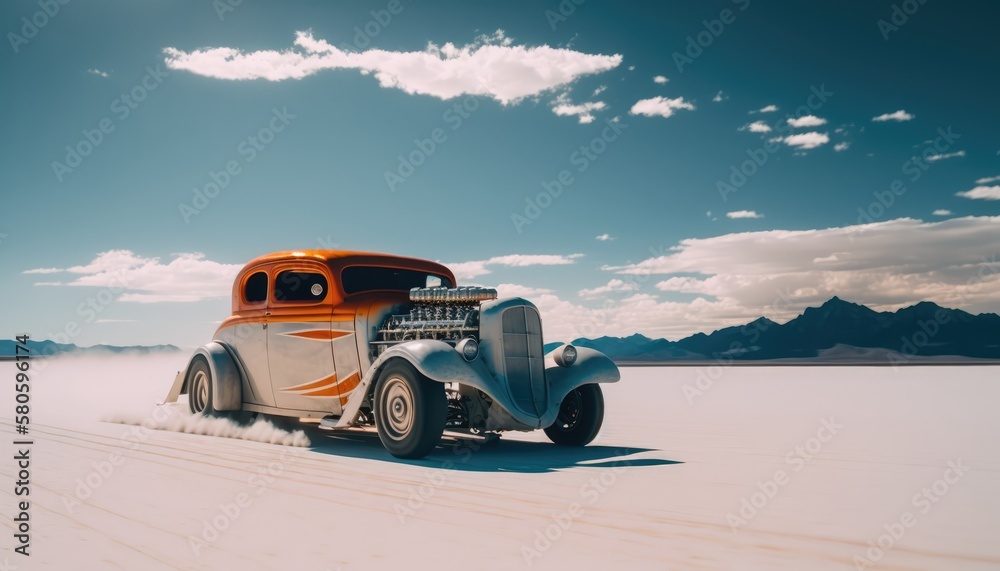 Speeding Hot Rod Racing Across Salt Flats with Blazing Fast High-Speed ...