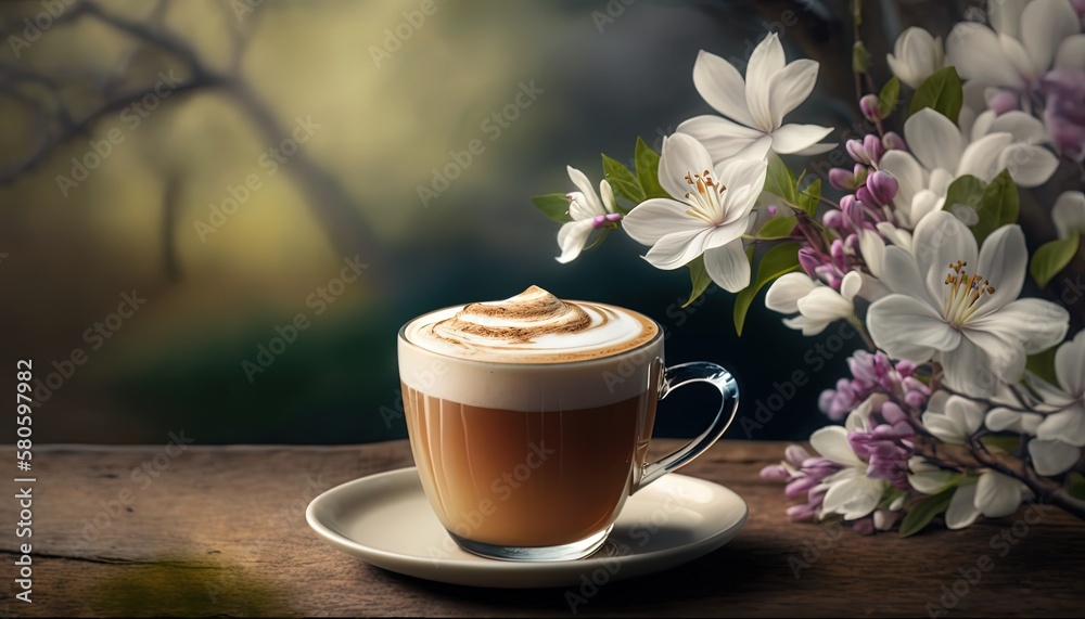 beautiful romance a cup of latte coffee or chocolate serve with cherry ...