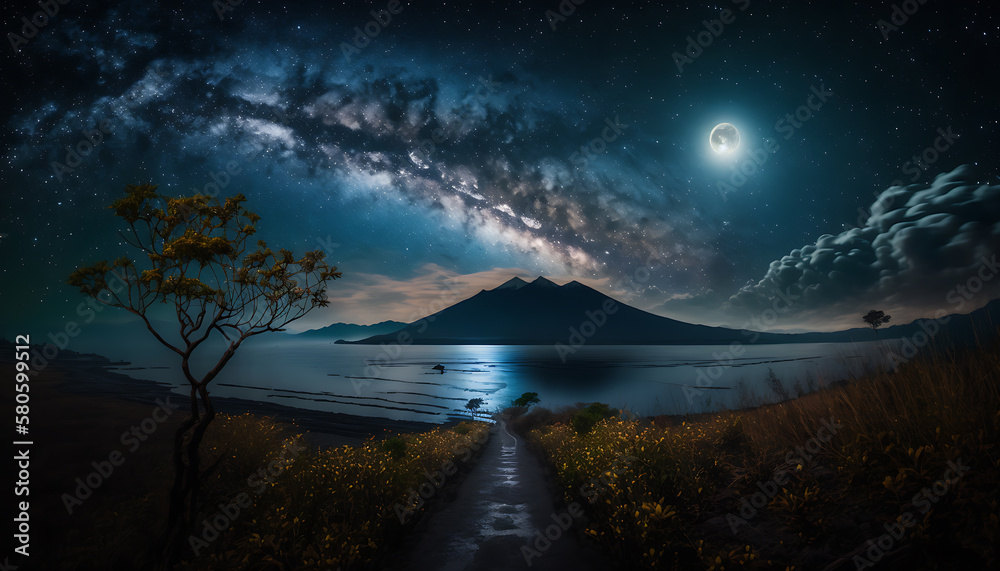Monsoon Season at Bali Menjangan Island with milky way in starry night ...