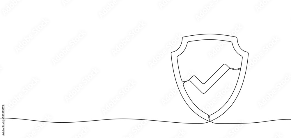 Security shield with check mark of one continuous line drawn. Shield ...