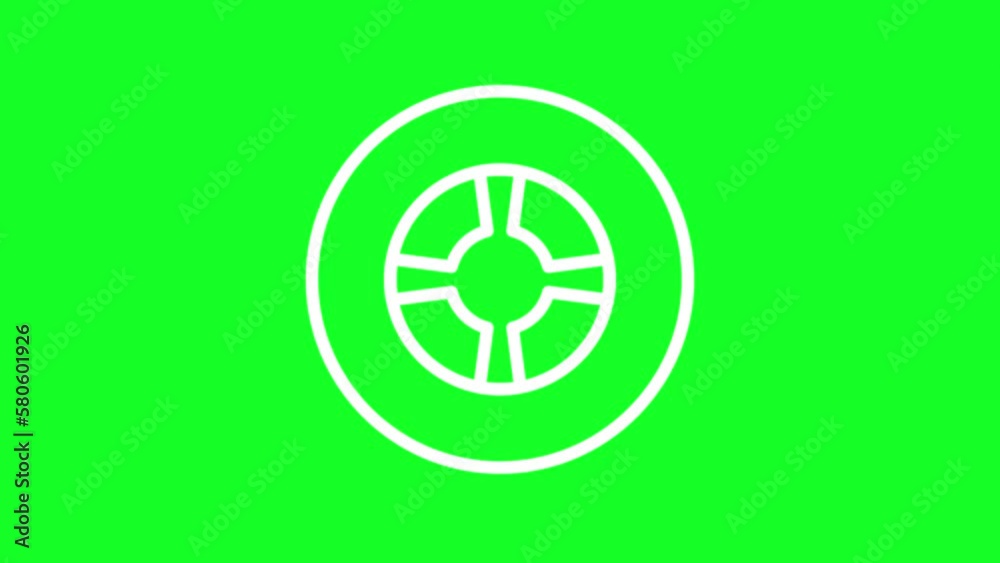 Animated tire white line icon. Automotive component. Rotating wheel ...