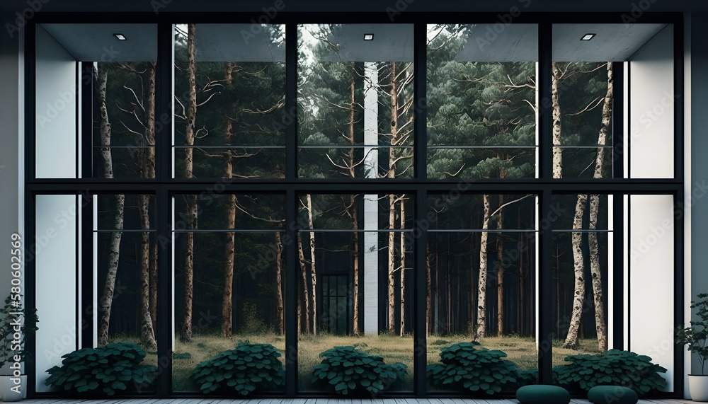 glass window wall view nature theme | living room with nature behind ...