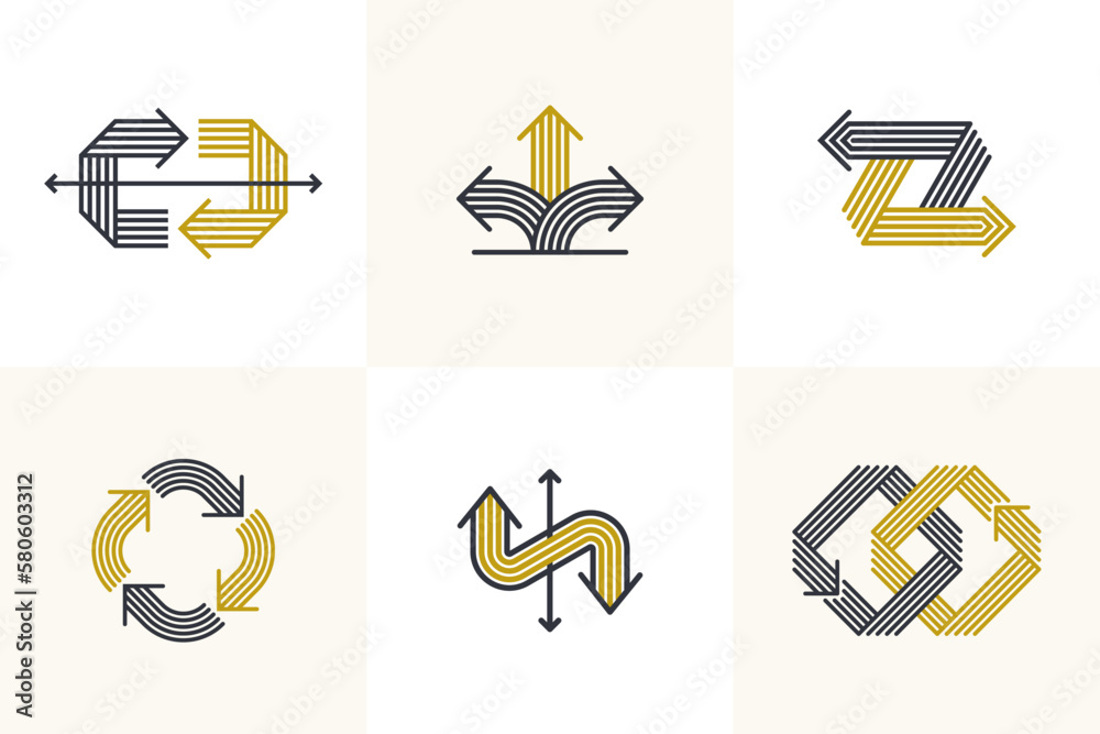 Arrow vector original logos set isolated, pictogram symbol of double arrows dynamic signs ...