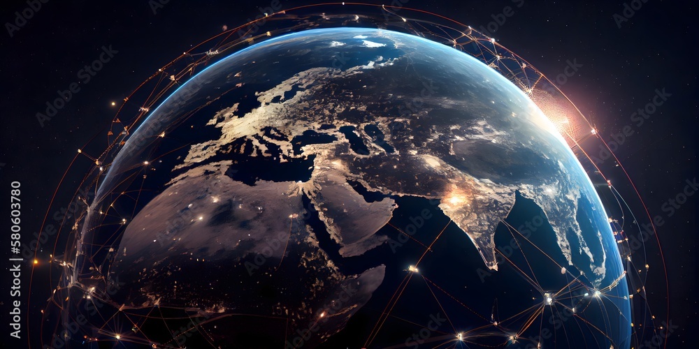 Network connected across planet Earth , view from space. Concept of ...