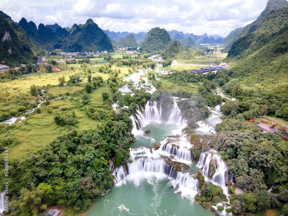 Ban Gioc Waterfall, Cao Bang Province, Vietnam - View panorama of Ban ...