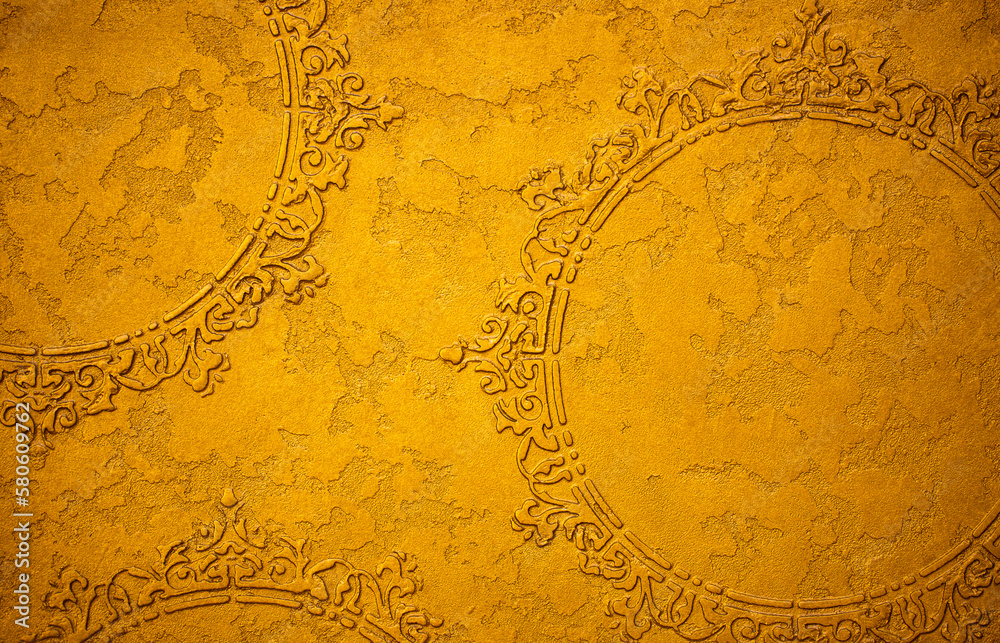 Golden wall with abstract spots as a background. Beautiful golden ...