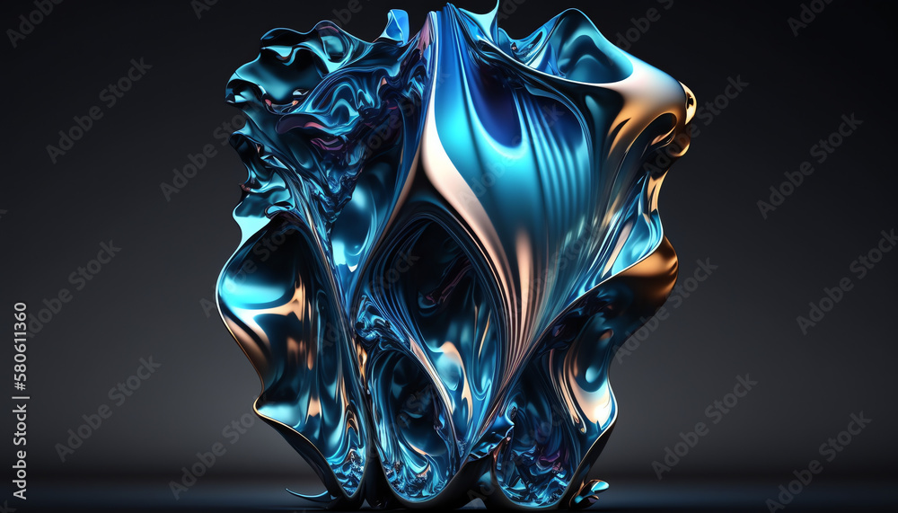 Abstract 3D blue fluid twisted wavy glass morphism. Design visual ...