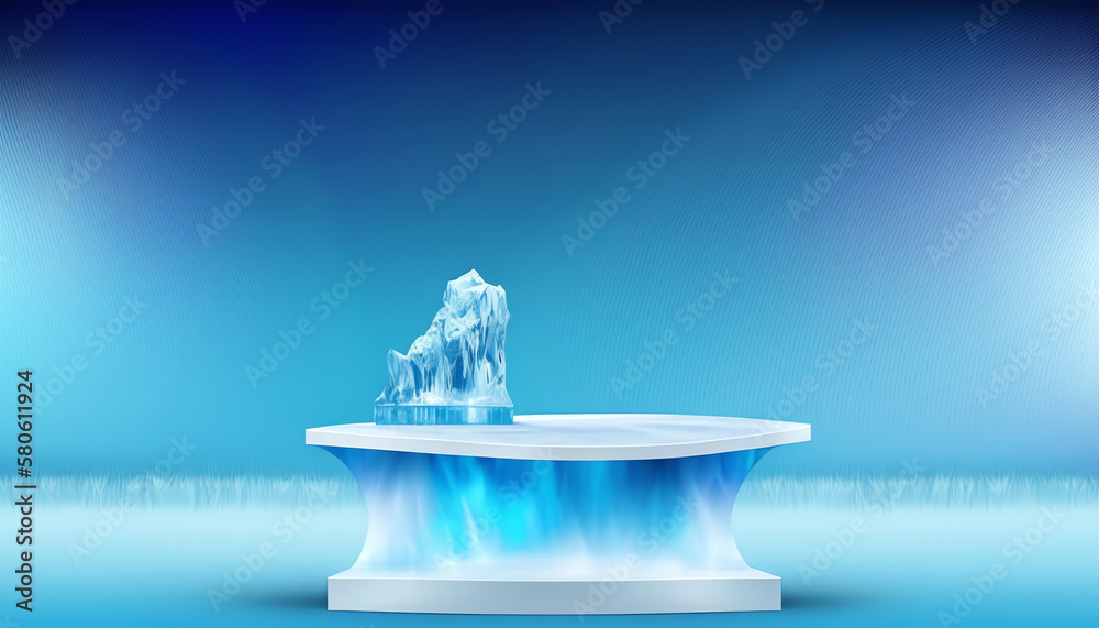 Cool ice show podium stage blue 3d background with winter iceberg ...