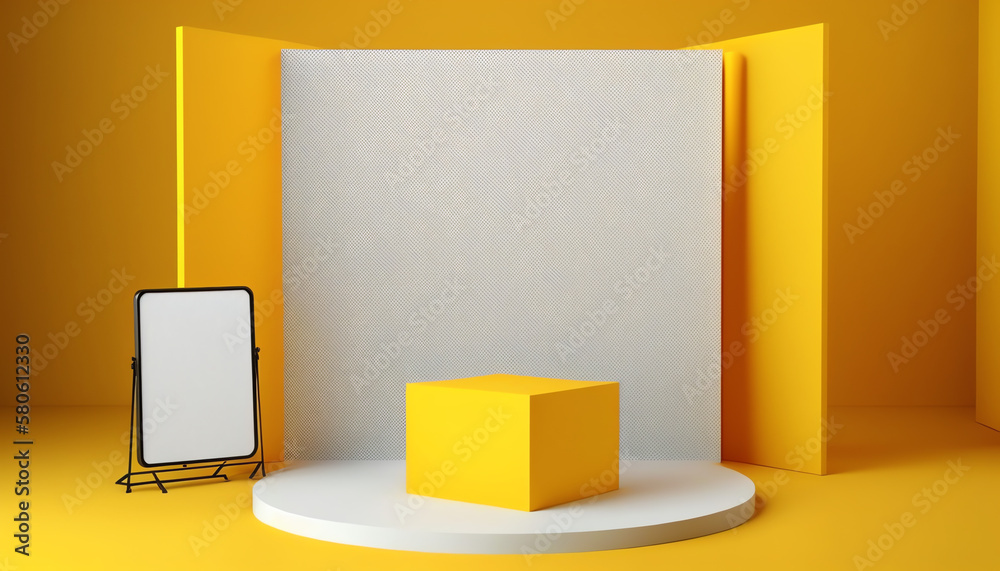 Minimal blank yellow 3d background with empty product display backdrop ...