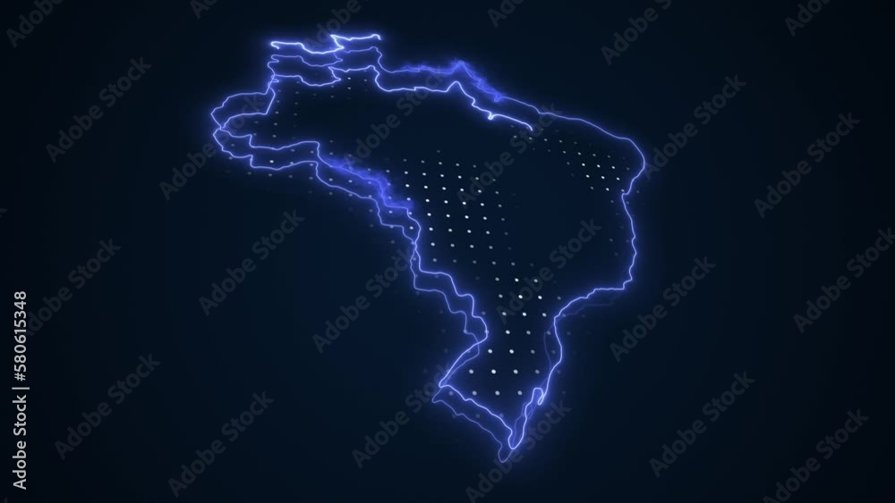 3D Neon Blue Brazil Map Borders Outline Loop Background. Neon Blue ...