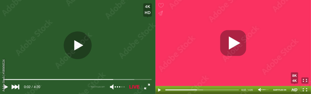 Video Player Window with Menu and Buttons Panel Vector Set. User ...