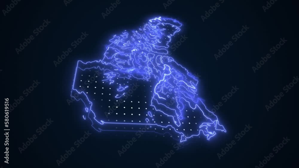 3D Neon Blue Canada Map Borders Outline Loop Background. Neon Blue ...