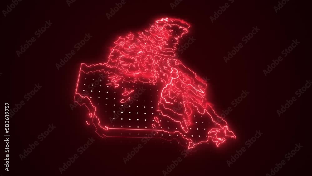 3D Neon Red Canada Map Borders Outline Loop Background. Neon Red ...