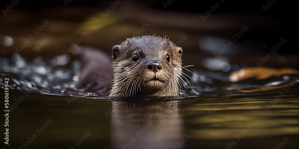 An otter pup swimming in a river generated by AI Stock Illustration ...