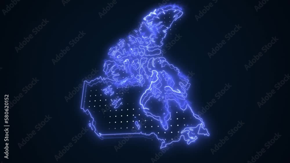 3D Moving Neon Blue Canada Map Borders Outline Loop Background. Neon ...