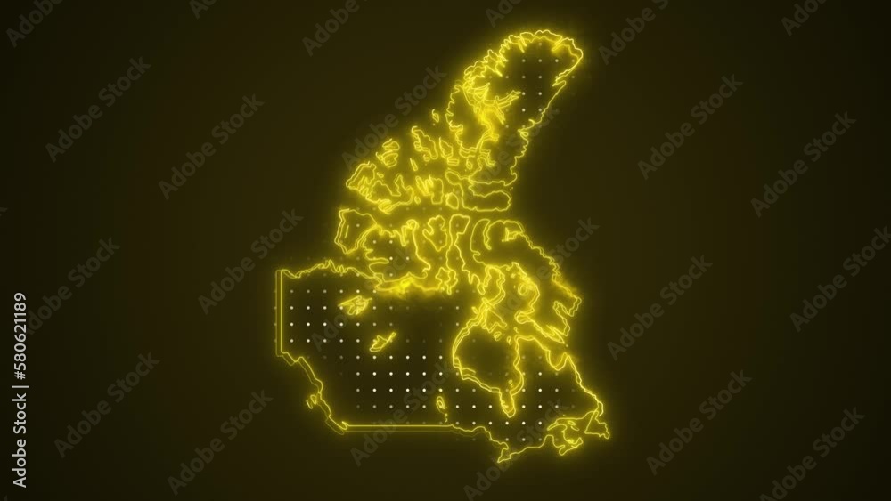Neon Yellow Canada Map Borders Outline Loop Background. Neon Yellow ...