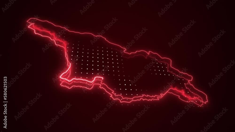 3D Neon Red Georgia Map Borders Outline Loop Background. Neon Red ...