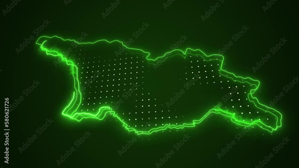 3D Moving Neon Green Georgia Map Borders Outline Loop Background. Neon ...