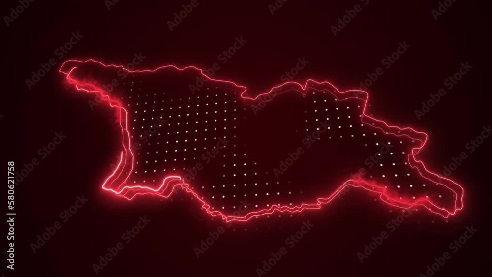 3D Moving Neon Red Georgia Map Borders Outline Loop Background. Neon ...