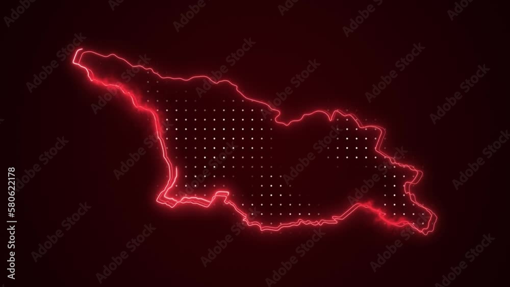 Neon Red Georgia Map Borders Outline Loop Background. Neon Red Colored ...