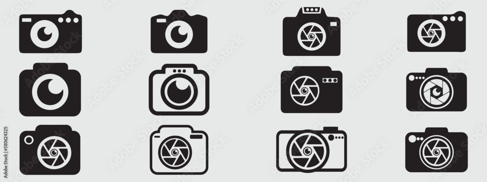 Camera symbol and icon set. Photo and camera in flat style. Vector ...