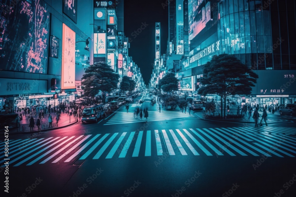 Experience the Vibrant Energy of Tokyo's Neon Night City at Shibuya Crossing, Generative AI ...