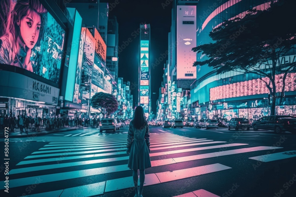Experience the Vibrant Energy of Tokyo's Neon Night City at Shibuya Crossing, Generative AI ...