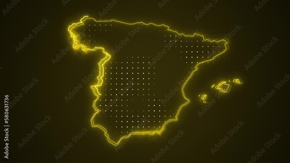 Neon Yellow Spain Map Borders Outline Loop Background. Neon Yellow ...