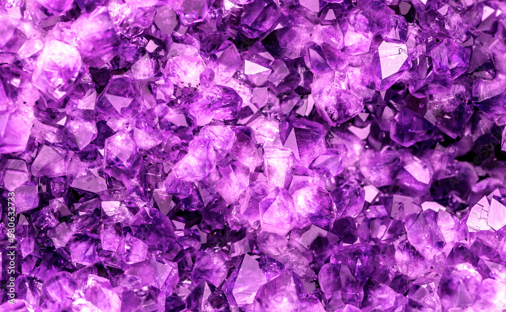 Amethyst purple crystals. Gems. Mineral crystals in the natural ...