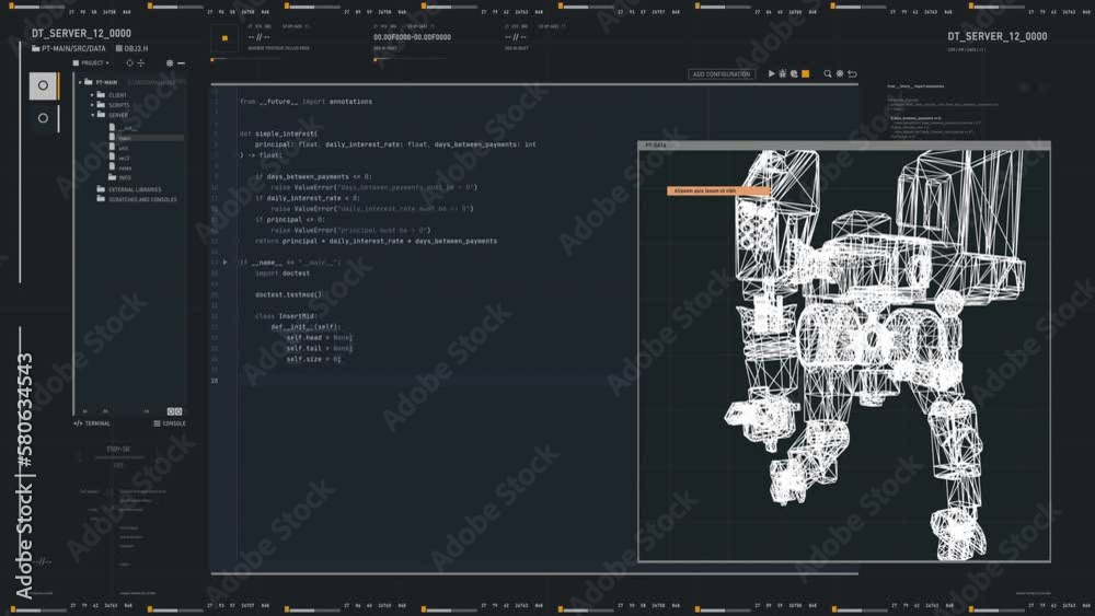 Creating a matrix animation inside of the cyber game development program. Projecting a matrix ...