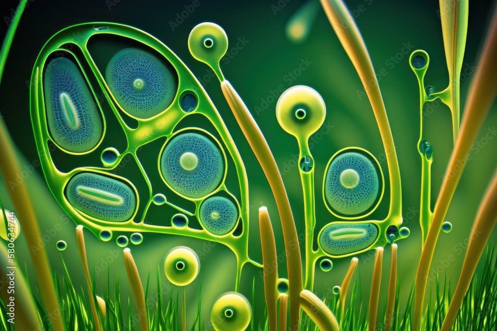 Grass cells under the microscope. Generative AI Stock Illustration ...